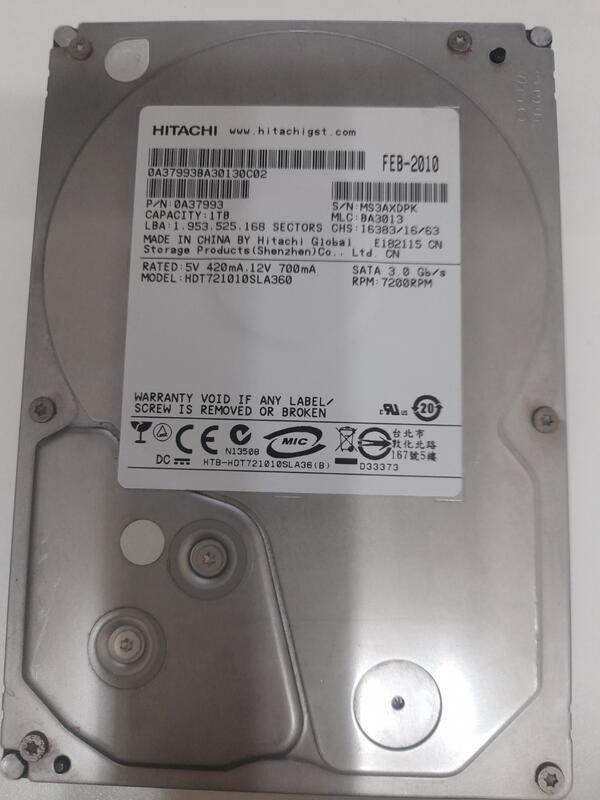 HITACHI 1TB 桌上型 SATA 硬碟 使用時數3000多小時 | 露天市集 | 全台最大的網路購物市集