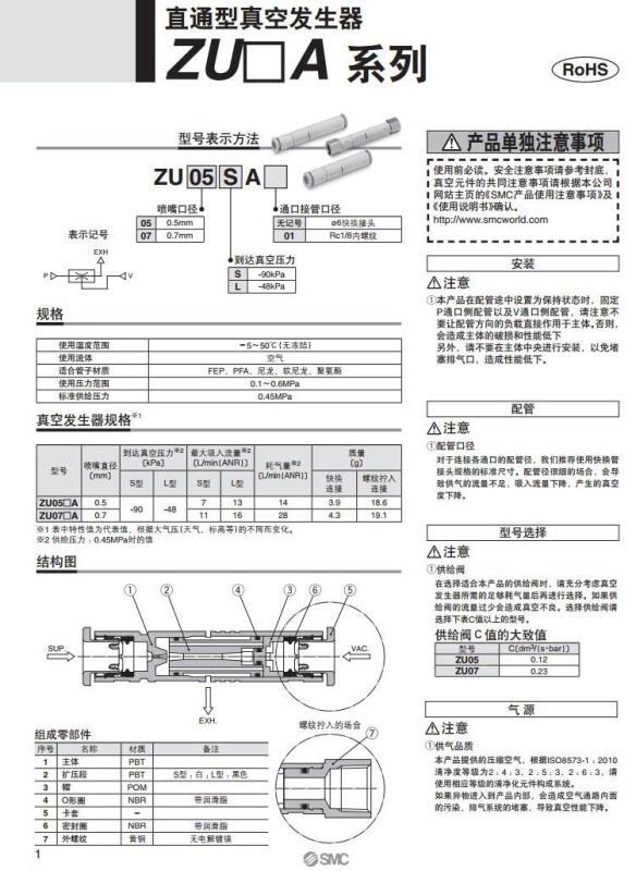 SMC氣動管式真空發生器ZU05S ZU07S ZU05L ZU07L負壓產生器大吸力 | 露天市集 | 全台最大的網路購物市集