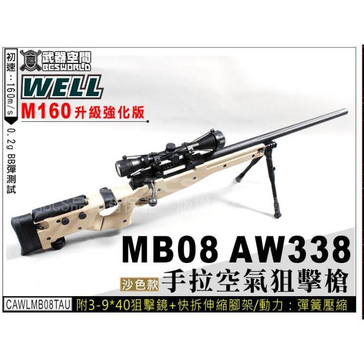 缺貨 WELL AW338 M160 沙色 狙擊槍 手拉 空氣槍 摺疊托 3-9×40狙擊鏡 腳架 | 露天市集 | 全台最大的網路購物市集