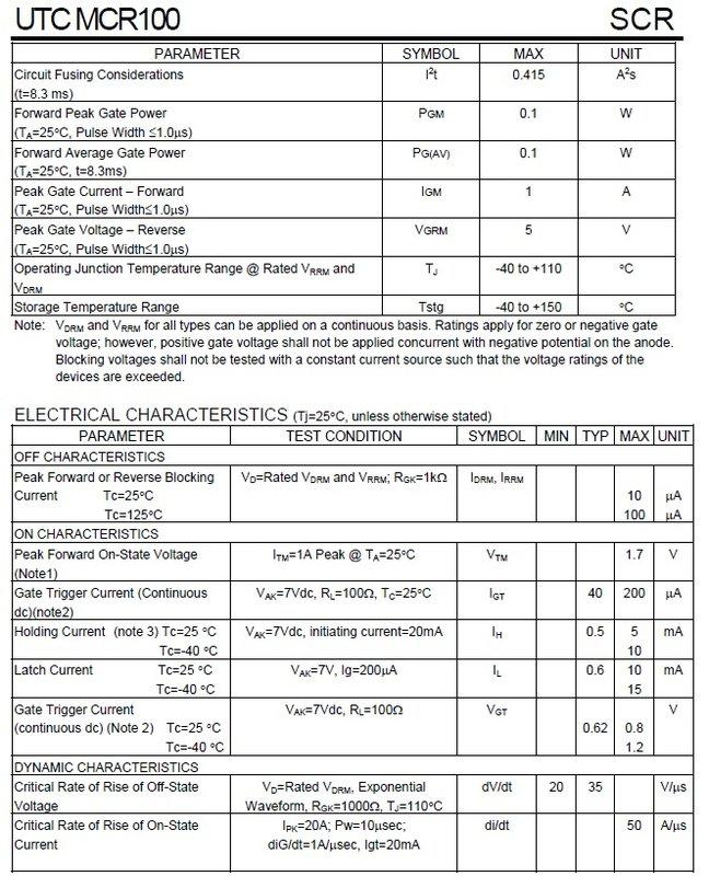 UTC MCR100L-6 TO-92 400V 0.8A IGT