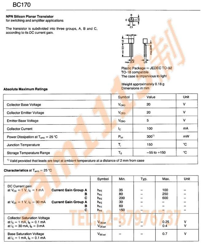 113電晶體 BC170 TO-92 FAIRCHILD 0.1A 20V 低電平和通用放大 BC108 >>30個 | 露天市集 | 全台最 ...