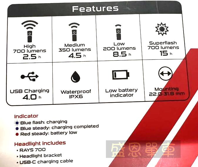 台灣製 TYPE-C充電 SMART RAYS 盛恩 700流明 自行車前燈 腳踏車 一日北高 雙塔 西三塔 單車環島 | 露天市集 | 全台最大的網路購物市集