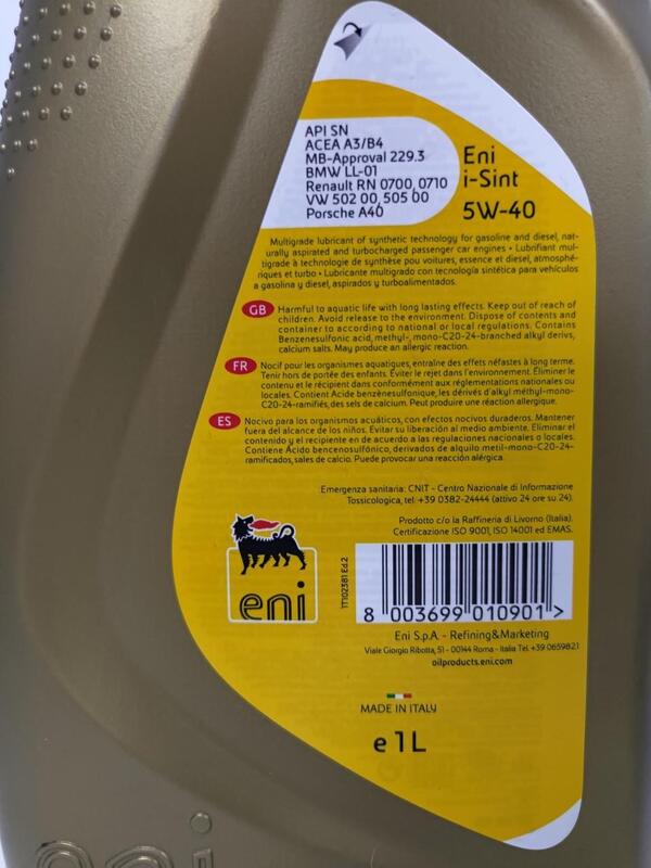 《油工坊》Eni i-sint 5W40 長效 合成機油 VVT-i Agip SN LL01 A3 B4 | 露天市集 | 全台最大的網路購物市集