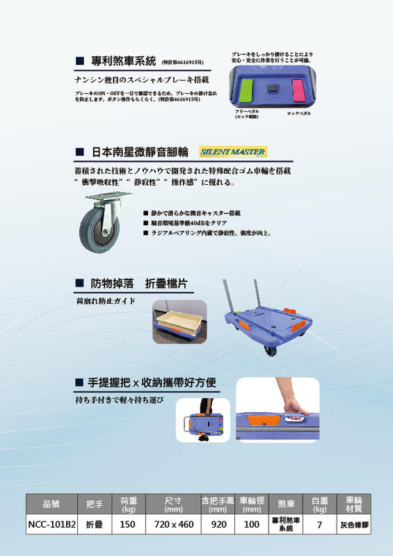 日本NANSIN-NCC-101B2 多功能靜音手推車(附煞車)-荷重150KG 特價 超耐重 超靜音 | 露天市集 | 全台最大的網路購物市集
