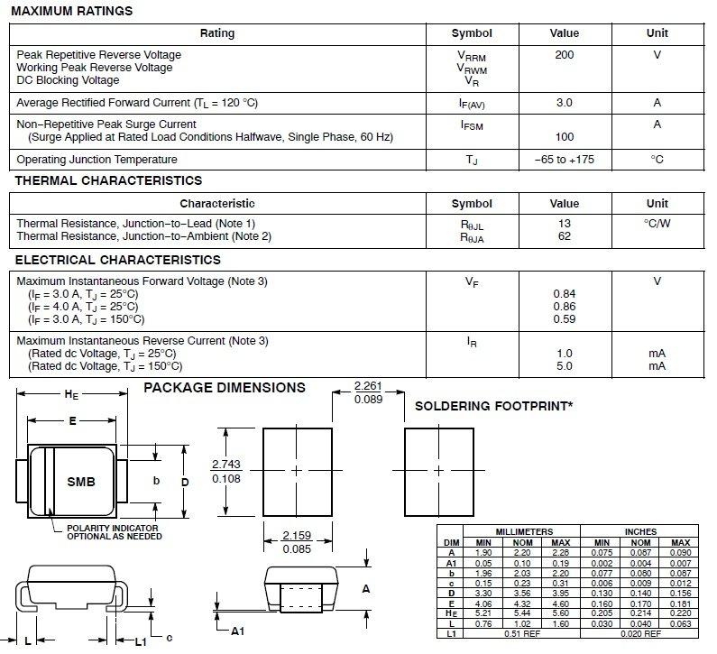 蕭特基二極体 (ON MBRS3200T3G ) SMB 200V 3A | 露天市集 | 全台最大的網路購物市集