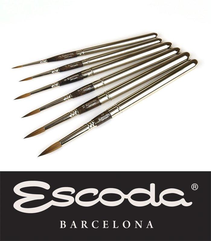 【品 · 創藝】精品美術-西班牙Escoda筆皇 OPTIMO 1241 純貂毛水彩筆旅行真皮筆袋套裝-6支入銀桿 | 露天市集 | 全台最大的網路購物市集