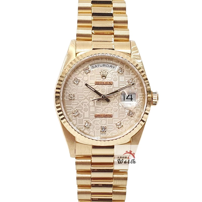 【大眾名錶】ROLEX 勞力士 18238 Day-Date 18K金 原廠銀白紀念十鑽面 錶徑36 大眾名錶B1147 | 露天市集 | 全 ...