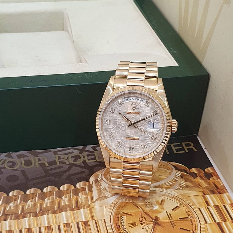 【大眾名錶】ROLEX 勞力士 18238 Day-Date 18K金 原廠銀白紀念十鑽面 錶徑36 大眾名錶B1147 | 露天市集 | 全 ...