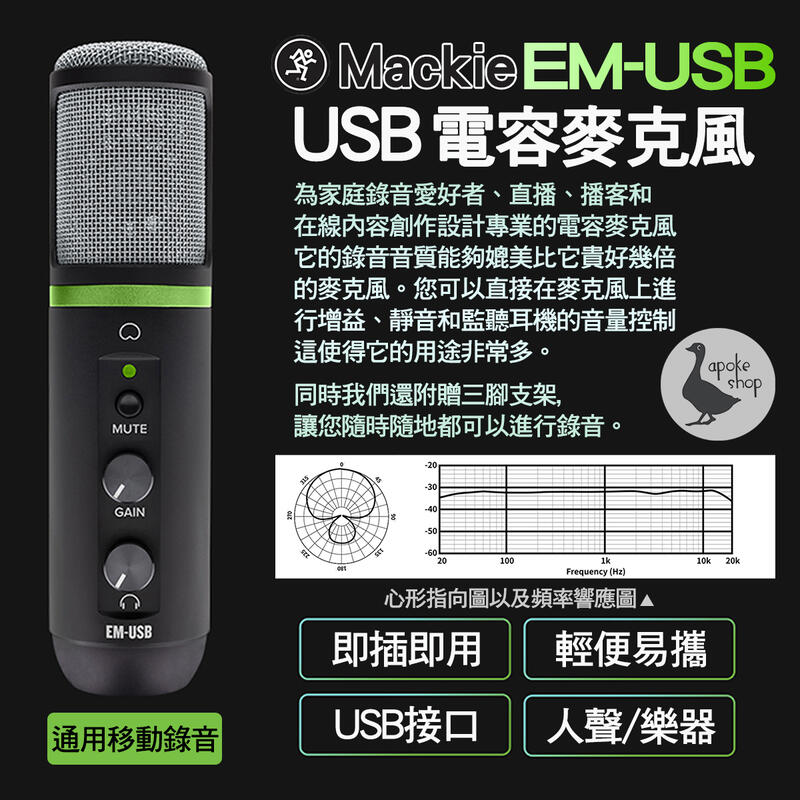 【阿婆K鵝】全系列 Mackie EM-USB EM91C EM-89D USB 電容麥克風 動圈麥克風 MIX5 | 露天市集 | 全台最大 ...