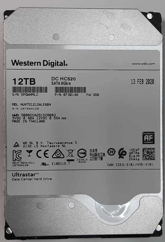 WD Ultrastar 12TB 企業碟/256MB/7200轉/五年保【HUH721212ALE604】 | 露天市集 | 全台最大的網路購物市集