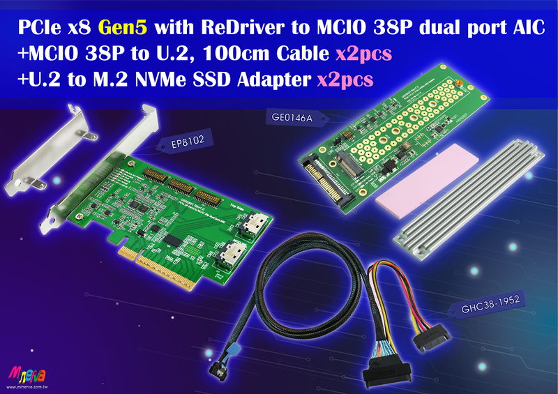 PCIe x8 Gen5+ReDriver to MCIO+MCIO to U.2線+U.2 to M.2 x2pcs | 露天市集 | 全台 ...