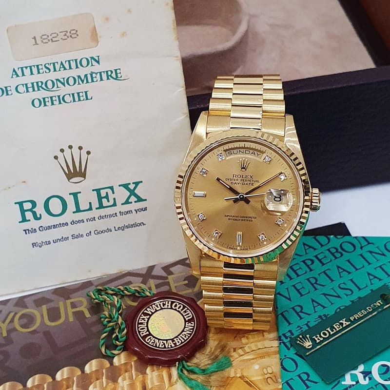【大眾名錶】ROLEX勞力士 18238 Day-Date 18K金 6.9T鑽面 全配件 錶帶原況 大眾名錶B1063 | 露天市集 | 全 ...