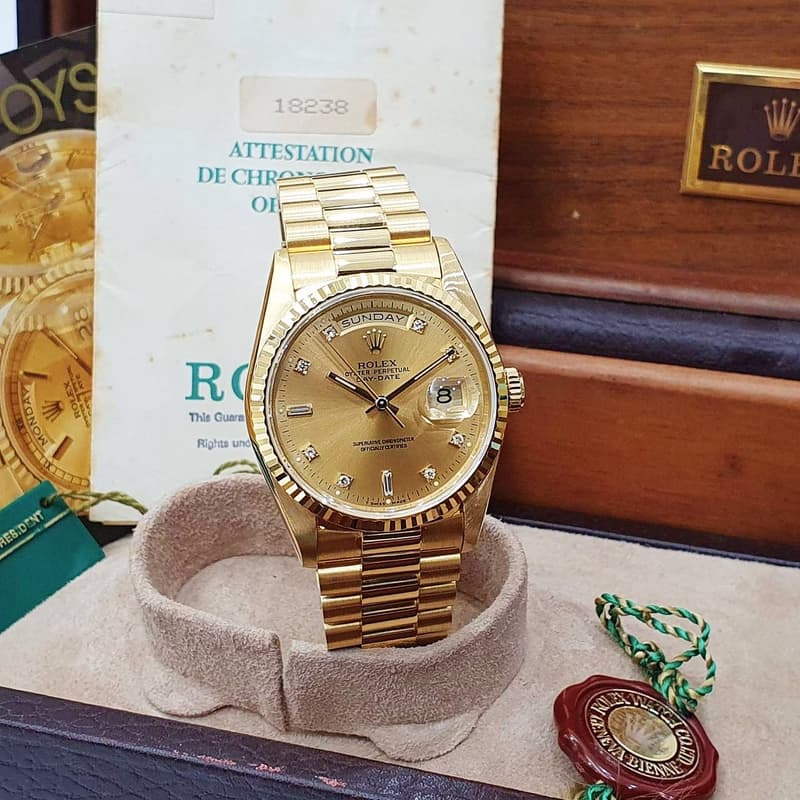 【大眾名錶】ROLEX勞力士 18238 Day-Date 18K金 6.9T鑽面 全配件 錶帶原況 大眾名錶B1063 | 露天市集 | 全 ...