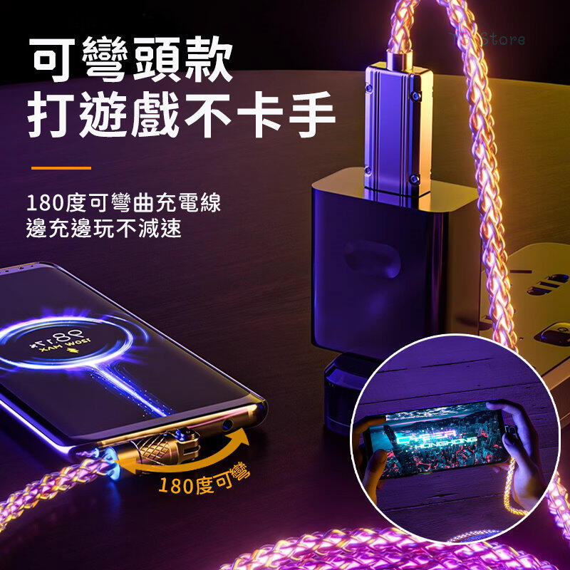 現貨 七彩流光線 呼吸燈漸變線 蘋果發光充電線 TYPEC發光線 PD快充線 夜光充電線 發光線【HY78】 | 露天市集 | 全台最大的網路購物市集