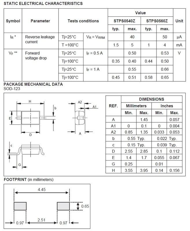 蕭特基二極体(ST STPS0540Z )SOD-123 40V 0.5A VF