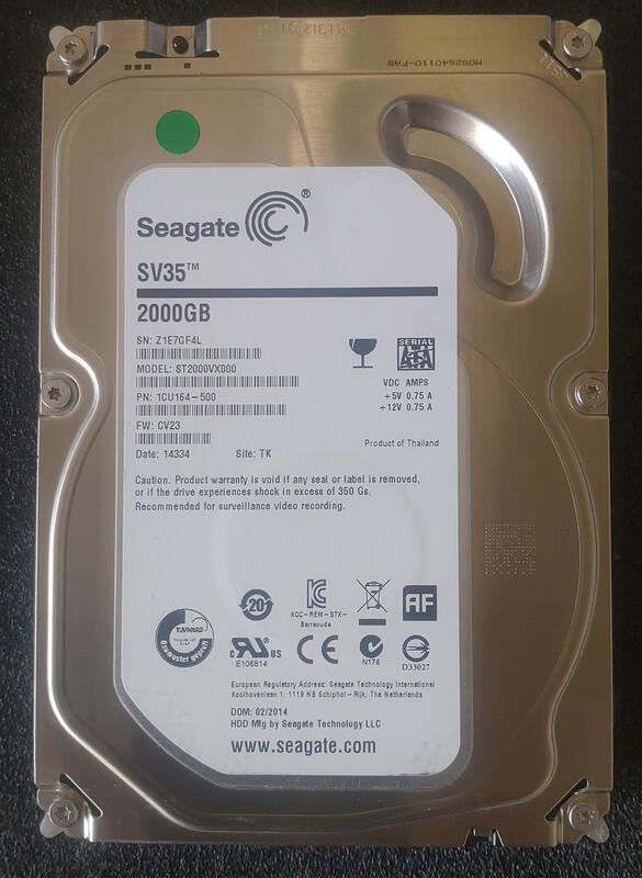 Seagate SV35 3.5吋 2TB SATA3 影音監控 內接硬碟 / ST2000VX000 | 露天市集 | 全台最大的網路購物市集