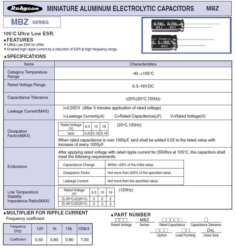 電解電容 (RUBYCON) 8*20mm 引線腳 (MBZ) 16V 1000uF ±20% 105℃ | 露天市集 | 全台最大的網路購物市集