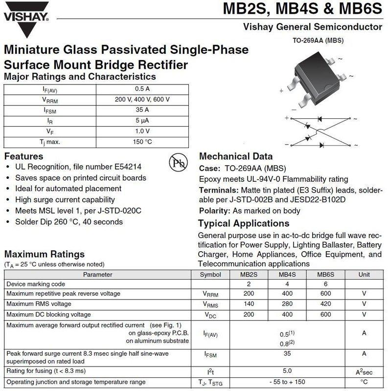 橋式整流二極体 (VISHAY MB6S ) 600V 0.5A | 露天市集 | 全台最大的網路購物市集