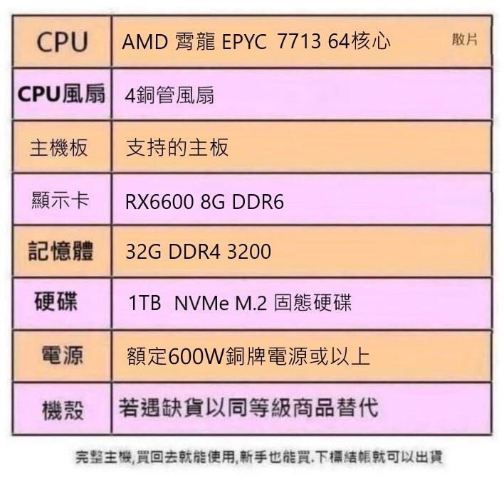 【祥豐小店】64核心 AMD EPYC電腦 7713處理器 RX6600顯卡 32G記憶體 1TB 固態硬碟 | 露天市集 | 全台最大的網路購物市集