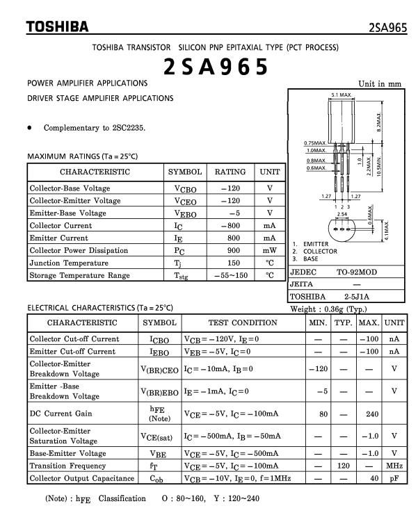 『正典UCHI電子』日本 toshiba 2SA965 (120V 120V 0.8A 0.9W) 5PCS/拍 | 露天市集 | 全台最大的 ...