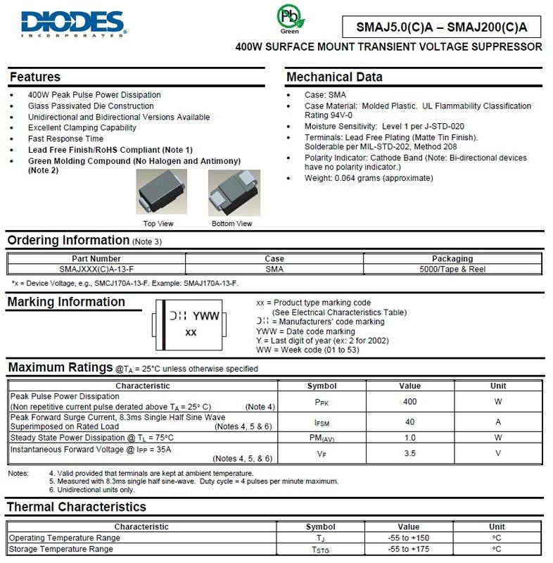 TVS (突波吸收二極体 ) (DIODES SMAJ18CA ) SMA(1→←2) 18V ±5% 400W | 露天市集 | 全台最大的 ...