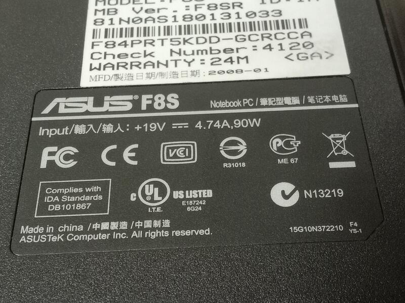 (櫃4)報廢品~ ASUS F8S 雙核心 T5550 1.823G 14吋筆電~簡測如圖/19V 4.74A~ | 露天市集 | 全台最大的 ...
