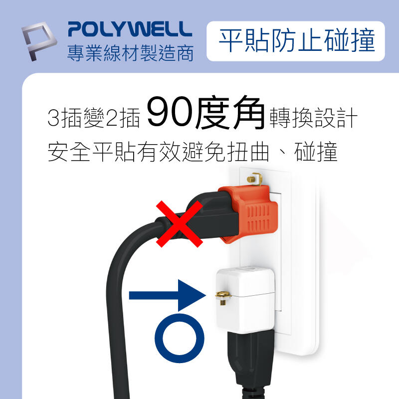 POLYWELL/寶利威爾/3變2插頭/90度/防火材質/體積小/台灣製造MIT/BSMI認證/新安規/轉接 | 露天市集 | 全台最大的網路購物市集