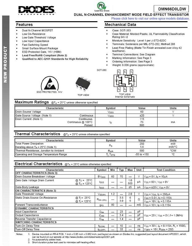 DMN66D0LDW 115mA 60V DUAL N-CH MOSFET SOT363 DIODES 無鉛 | 露天市集 | 全台最大的網路購物市集