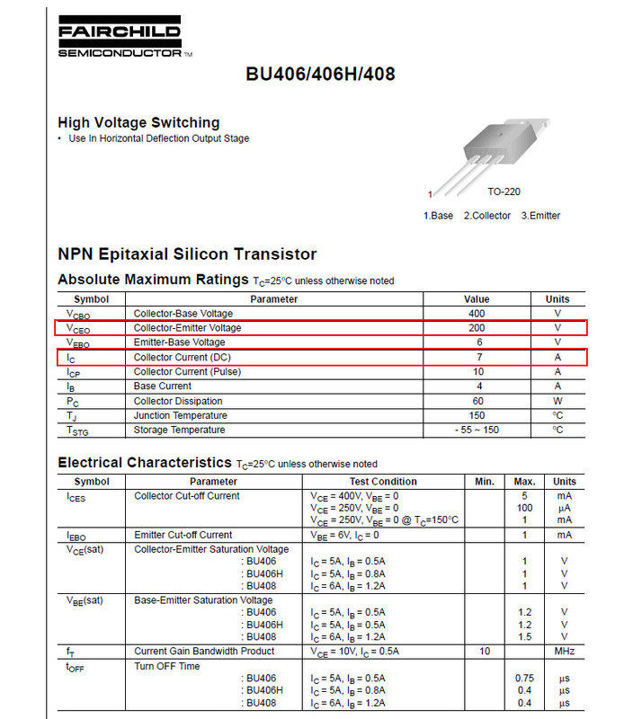【DIY_LAB#139】BU406TU(TO-220)NPN 10MHz 200V/7A 高壓開關大功率電晶體(現貨) | 露天市集 | 全 ...