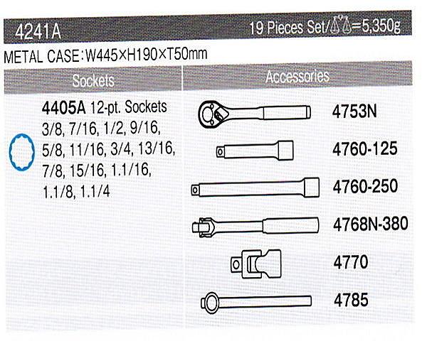 黑手專賣店 附發票 Koken 英制 1/2" 19件4分套筒組 四分套筒組 1/2"套筒組 手動套筒組 4241A | 露天市集 | 全台最大的網路購物市集