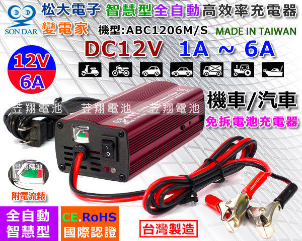 ☼台中苙翔電池 變電家 (12V6A ABC-1206M) 免拆電池充電器 汽車電瓶充電機 機車電池充電器 銷售第一 | 露天市集 | 全台最大的網路購物市集