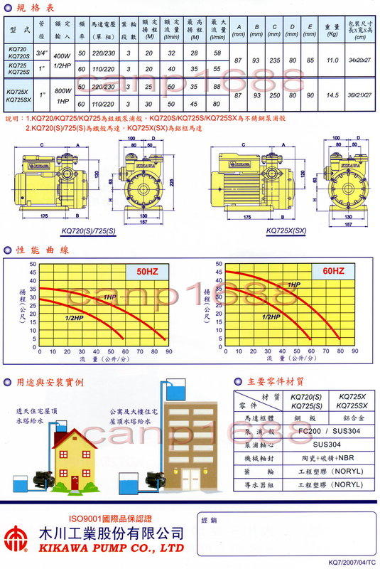 木川泵浦＊1/2HP 抽水馬達＊靜音抽水機＊揚水泵浦~靜音不生銹~KQ720~KQ-720 同TS400 | 露天市集 | 全台最大的網路購物市集