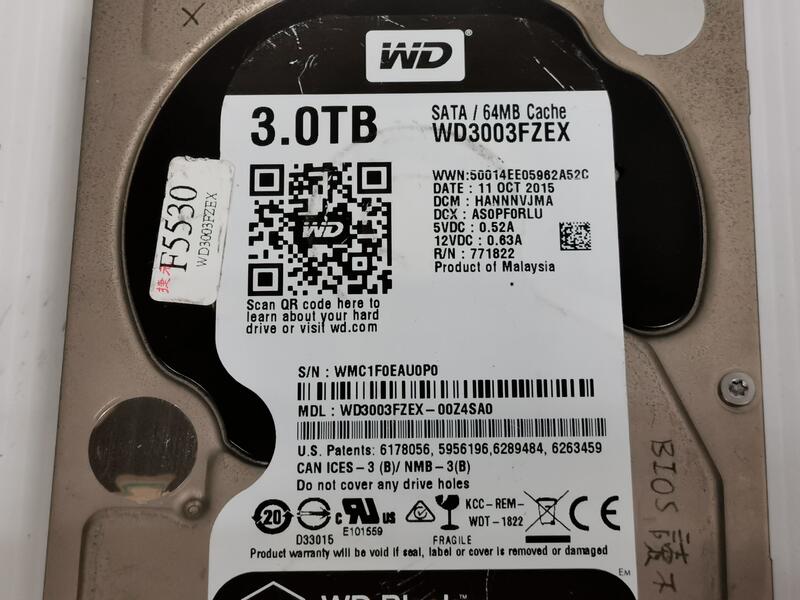 (故障硬碟/無法讀取)WD黑標WD3003FZEX/3TB/3.5吋/E222034 | 露天市集 | 全台最大的網路購物市集