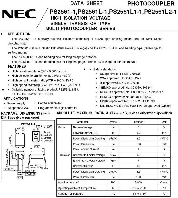 OPTO 光藕合電晶体 (NEC PS2561-1-V-A D ) DIP-4 80V CTR=100~300 | 露天市集 | 全台最大的網路購物市集