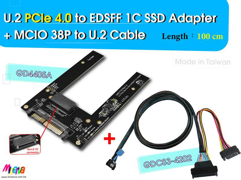 PCIe 4.0 MCIO 38P to U.2 cable, 100cm+U.2 to EDSFF 1C | 露天市集 | 全台最大的網路購物市集