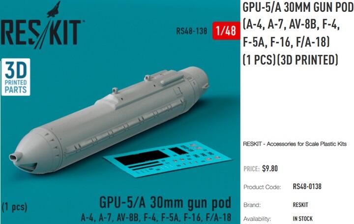 RES/KIT 1/48 GPU-5/A 30mm Gun Pod 機炮筴艙 3D 列印套件_48-0138 | 露天市集 | 全台最大的網路購物市集
