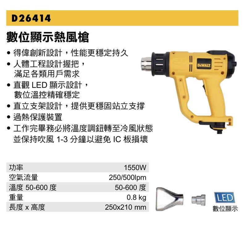 標準情人全新高品質公司貨 美國 DEWALT 得偉 1550W 插電式數位顯示熱風槍 熱風機 D26414 | 露天市集 | 全台最大的網路購物市集