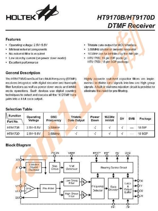 113線性 HT9170B DIP-18 HOLTEK DTMF雙音多頻接收 HT9170 >>10個 | 露天市集 | 全台最大的網路購物市集