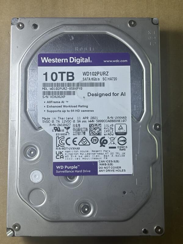 WD 10TB 10T 紫標監控硬碟 型號, WD102PURZ 測試正常, 無異音,無壞軌,正常使用 | 露天市集 | 全台最大的網路購物市集