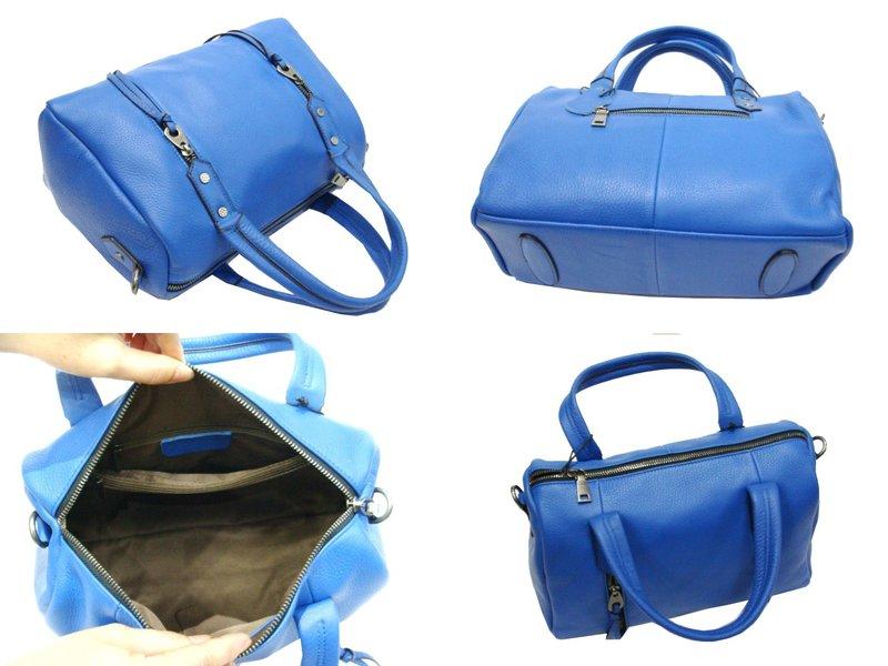 【小米皮舖】A6456-(特價拍品)牛皮手提波士頓包附長帶(藍)A8048 | 露天市集 | 全台最大的網路購物市集