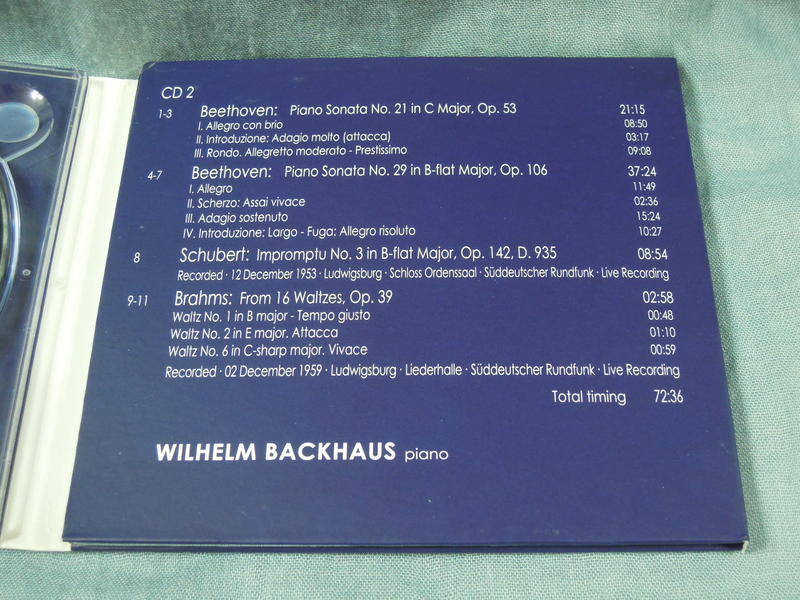 Wilhelm Backhaus plays Beethoven, Schubert, Brahms (2CD) | 露天市集 | 全台最大的 ...