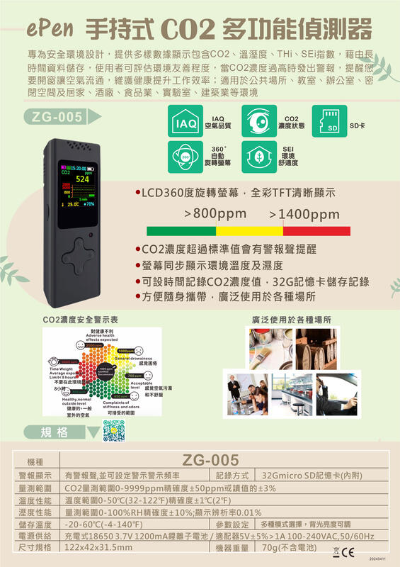 【OA補給站】含稅 ZG-005 手持式CO2多功能偵測器 | 露天市集 | 全台最大的網路購物市集
