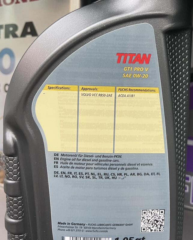 缺【油品味】FUCHS 0W20 TITAN GT1 PRO V XTL VOLVO VCC RBSO-2AE 機油 | 露天市集 | 全台最 ...