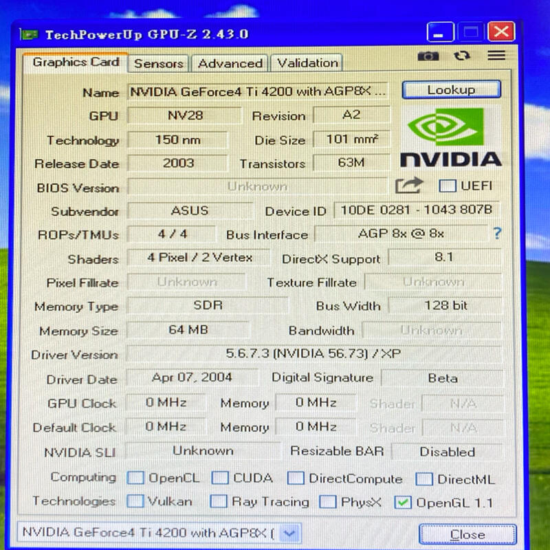 含稅價 ASUS V9280/TD/N/64M/A Ti 4200 64MB 128Bit AGP 8X 小江~柑仔店 | 露天市集 | 全台 ...