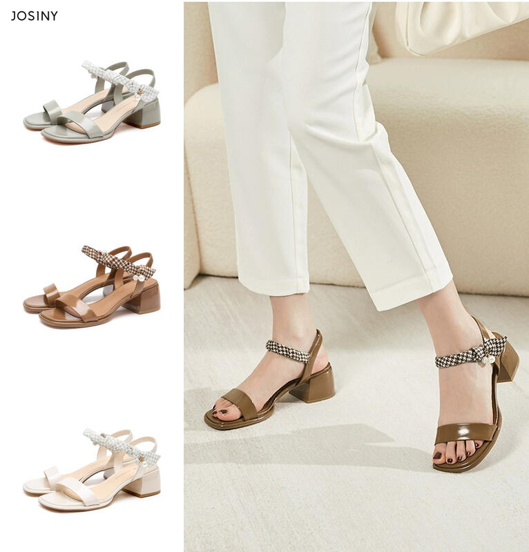 JOSINY/卓詩尼正品夏季新款女鞋 時尚韓版時裝休閒百搭圓頭露趾粗跟絲帶珍珠點綴一字帶涼鞋 全新庫存清倉 挑戰最低價 | 露天市集 | 全台 ...