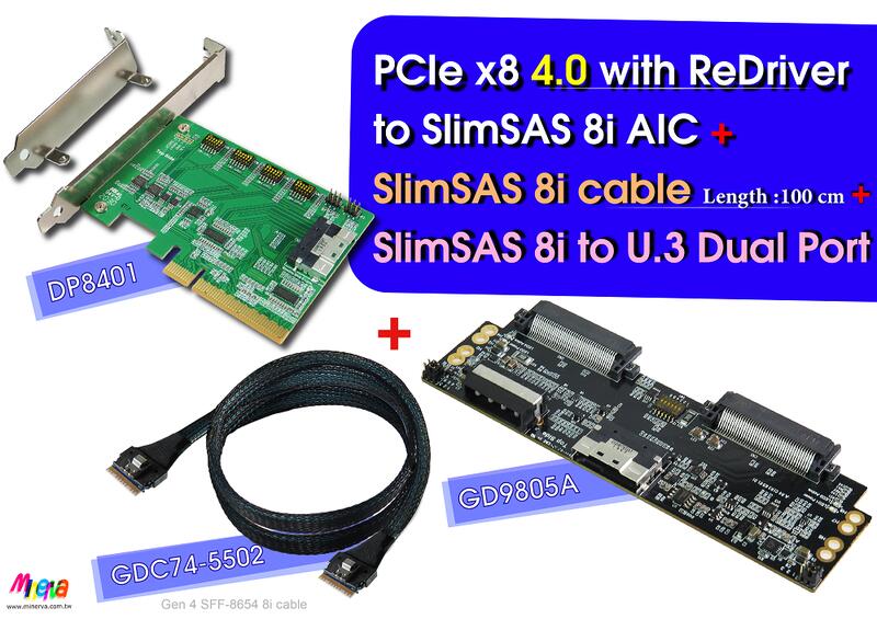 PCIe x8 to SlimSAS 8i AIC+SlimSAS 100cable+SlimSAS 8i to U.3 | 露天市集 | 全 ...