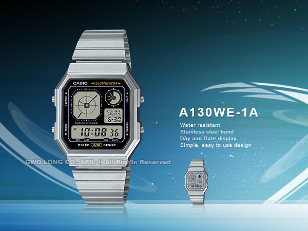 CASIO手錶專賣店 A130WE-1A 復古潮流 電子錶 不鏽鋼錶帶 多城市時間 生活防水 鬧鈴碼表 A130WE | 露天市集 | 全台最大的網路購物市集