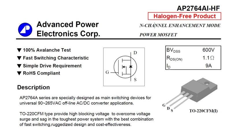 POWER MOSFET AP AP2764AI 600V 11A ITO220 TO-220CFM (每拍 10PCS) | 露天市集 ...