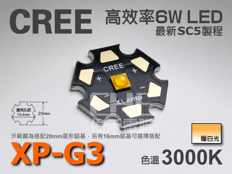 EHE】CREE XP-G3 S3 暖白光3000K 6W 高功率LED。XPG3先進SC5製程，可取代XP-G2 | 露天市集 | 全台最大 ...