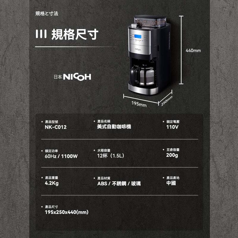 【日本NICOH】 美式自動錐刀研磨咖啡機 NK-C012 | 露天市集 | 全台最大的網路購物市集